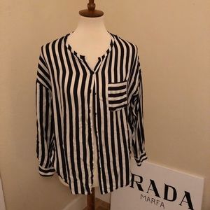 Zara Tops | Buttoned Down Shirt Pink Sparkly Stripes | Poshmark